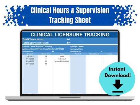 Clinical Supervision And Licensing Hours Tracker GOOGLE SHEETS LCSW Hours Log Digital Internship