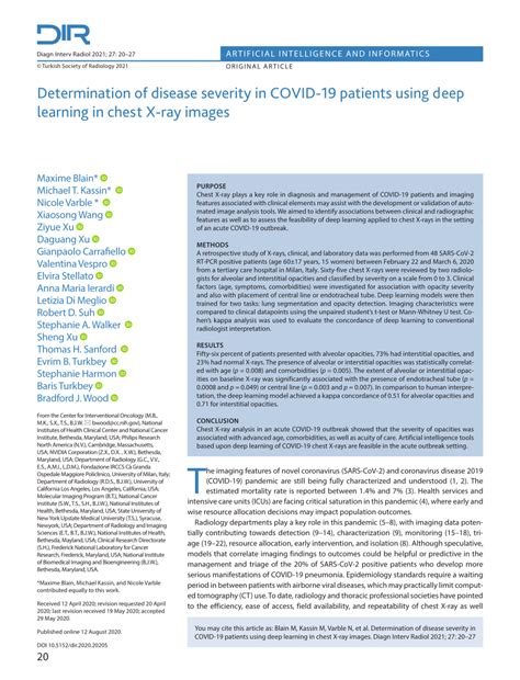 PDF Determination Of Disease Severity In COVID Patients Using Deep Learning In Chest X Ray