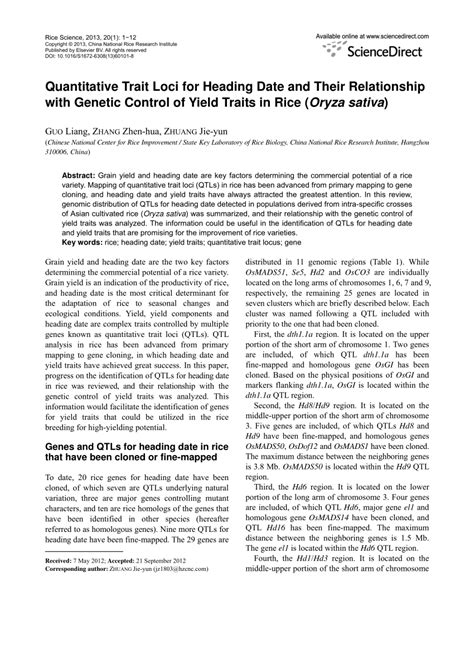 Pdf Quantitative Trait Loci For Heading Date And Their Relationship With Genetic Control Of