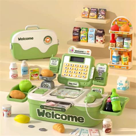 슈퍼마켓 쇼핑 계산대놀이 상점 계산대 금전 등록기 스캐너 소꿉놀이 티몬