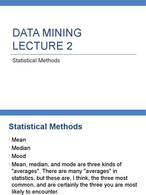 Data Mining Statistical Methods Pdf Median Mean