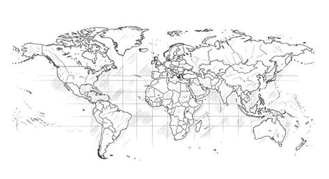 Mapa Del Mundo Blanco Y Negro Ilustrado Con Continentes Delineados Y