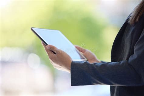 Business Woman Hands And Reading With Tablet For Research News Or Information At Office