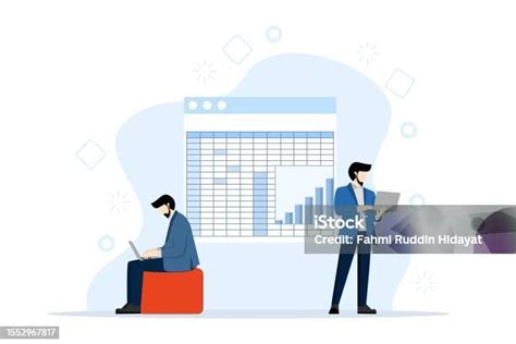 스프레드시트 그림 개념입니다 사무용 스프레드시트 사용 사무용 응용 프로그램 랜딩 페이지 Ui 웹 앱 사설 전단지 및 배너용 벡터