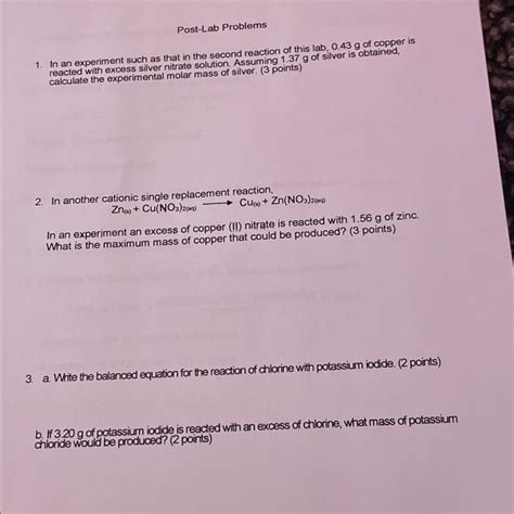 solved post lab problems 1 in an experiment such as that in