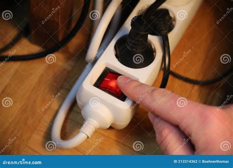 Turn Off The Button On Power Connector To Save On Electricity Stock Photo Image Of Savings
