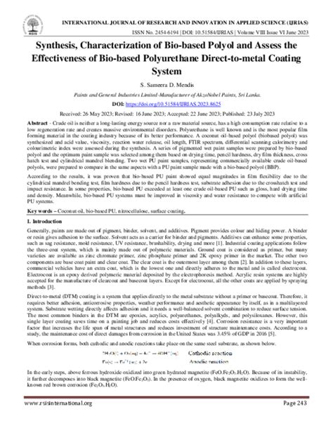 Pdf Synthesis Characterization Of Bio Based Polyol And Assess The Effectiveness Of Bio Based