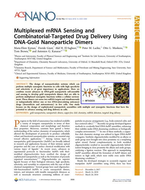 Pdf Multiplexed Mrna Sensing And Combinatorial Targeted Drug Delivery Using Dna Gold