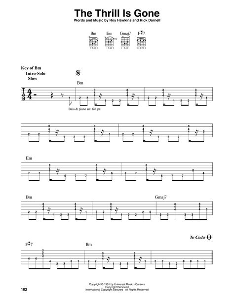 The Thrill Is Gone By Bb King Guitar Lead Sheet Guitar Instructor
