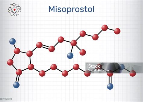 미소프로스톨 분자 그것은 위 십이지장 궤양을 치료하고 노동을 유도하고 낙태를 일으키는 데 사용되는 프로스타글란딘 E1 유사체입니다 구조 화학 공식 분자 모델 케이지에 있는