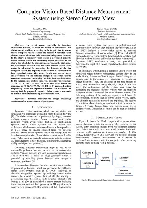 Pdf Computer Vision Based Distance Measurement System Using Stereo