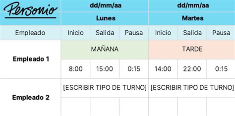 Planilla De Lunes A Domingo Turnos Rotativos De 4 Personas