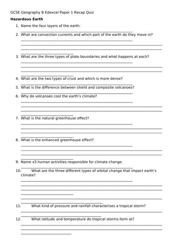 Edexcel B Gcse Geography Paper 1 Revision Work Booklet Teaching Resources