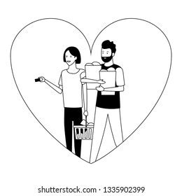 Love Couple Cartoon Black White Stock Vector Royalty Free 1335902399