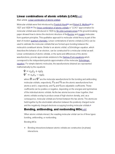 Linear Combinations Of Atomic Orbitals Pdf Molecular Orbital Quantum Chemistry