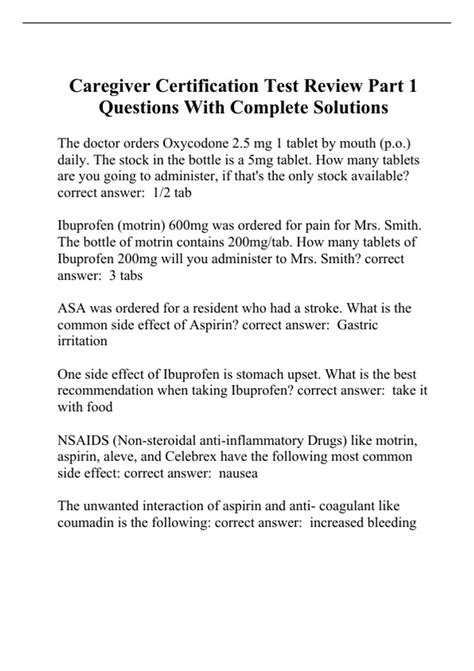 Caregiver Certification Test Review Part 1 Questions With Complete Solutions Caregiver