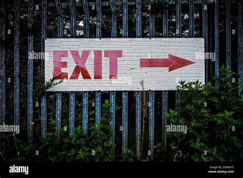 Exit Sign Mounted On Security Railings Stock Photo Alamy