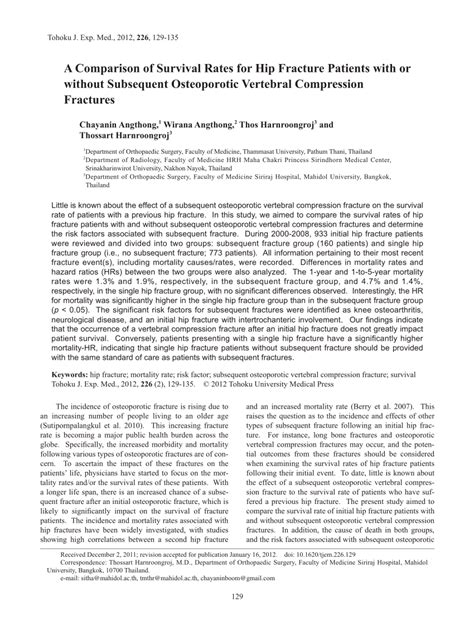 Pdf A Comparison Of Survival Rates For Hip Fracture Patients With Or