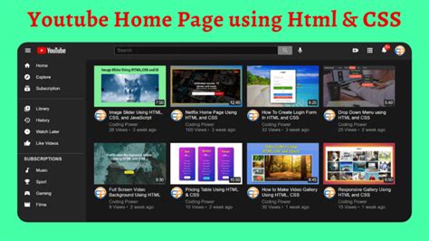 Accurate YouTube Home Page Using HTML And CSS Coding Power Coding Power