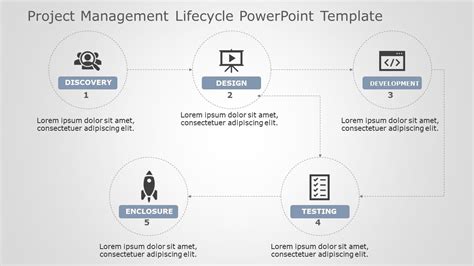 Gray Project Management Lifecycle Diagram With Icon Steps Powerpoint