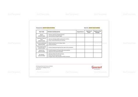 Editable Restaurant Server Sidework Checklist Template In Ms Word Pages Restaurant Side Work