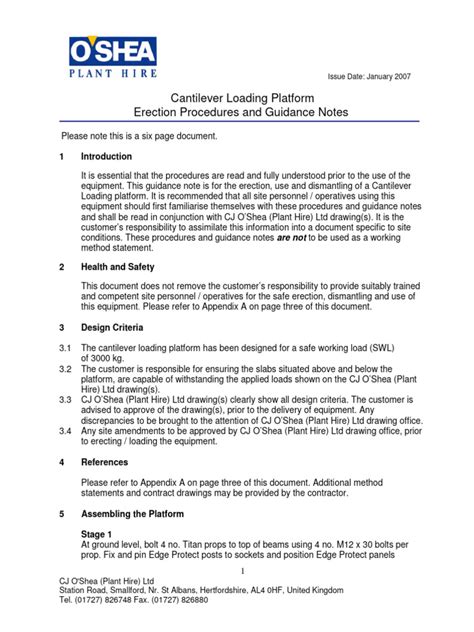 Cantilever Loading Platform Erection Procedures And Guidance Notes Pdf Scaffolding