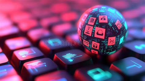 3d Sphere On Computer Keyboard Visual Exploration Of Digital Input And Modern Technology Stock