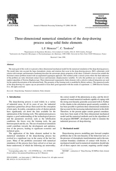 pdf three dimensional numerical simulation of the deep drawing