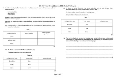 Igcse Coordinated Science B3 Food Tests Teaching Resources