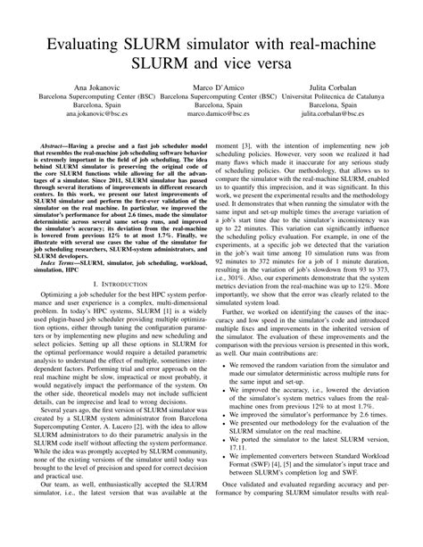 Pdf Evaluating Slurm Simulator With Real Machine Slurm And Vice Versa