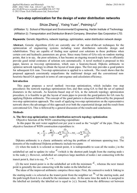 Two Step Optimization For The Design Of Water Distribution Networks