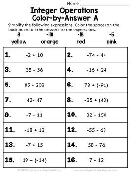 Integer Operations Color By Number Practice By Teaching In An Organized Mess