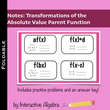 Foldable Notes Transformations Of The Absolute Value Parent Function