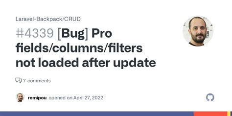 Bug Pro Fields Columns Filters Not Loaded After Update Issue Laravel Backpack CRUD