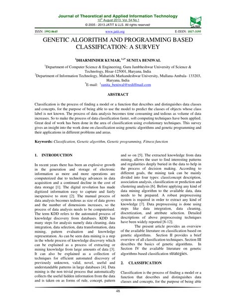 Pdf Genetic Algorithm And Programming Based Classification A Survey