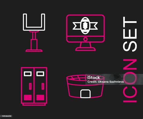 세트 라인 축구 경기장 사물함 또는 축구 농구 팀 또는 근로자를 위한 탈의실 Tv 프로그램 및 골 포스트 아이콘에 대한 미국인