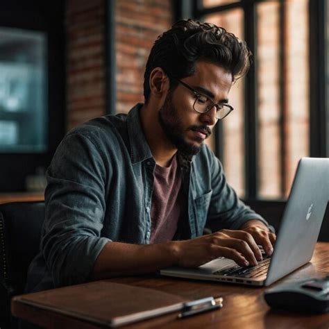 Businessman Using Laptop Computer In Office Premium Ai Generated Image