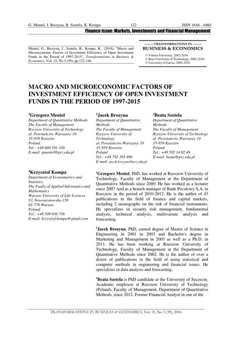 Pdf Macro And Microeconomic Factors Of Investment Efficiency Of Open Investment Funds In The