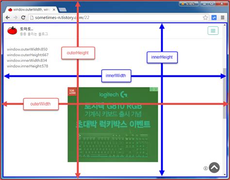 Javascript Jquery 윈도우 창 크기 Windowouterwidth Windowouterheight