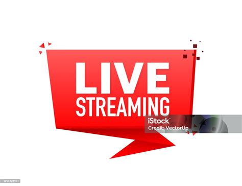 흰색 배경에 평면 스타일로 라이브 스트리밍 배너 비디오를 재생합니다 웹 미디어 벡터 그림입니다 라디오 방송에 대한 스톡 벡터