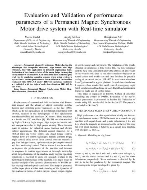 Pdf Evaluation And Validation Of Performance Parameters Of A Permanent Magnet Synchronous