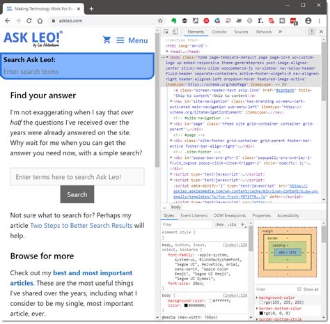 Diagnosing Web Pages With Inspect Ask Leo