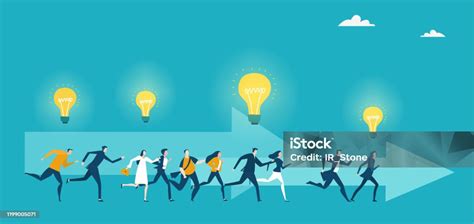 성공을 향해 달려가는 젊은 창의적인 전문 인력이 많습니다 팀과 함께 개념을 작업 비즈니스 일러스트레이션의 성공과 성공 가능성에 대한 스톡 벡터 아트 및 기타 이미지 Istock