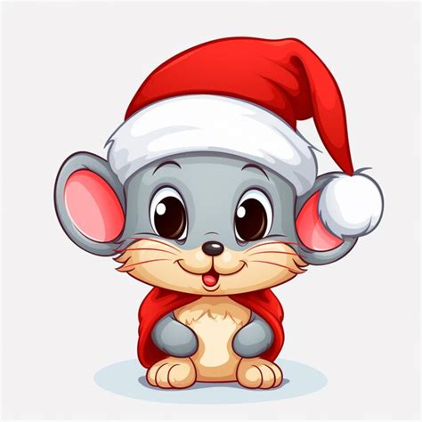 Ratón De Dibujos Animados Con Sombrero De Santa Y Capa Ai Generativa