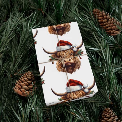 Highland Cow Wrapping Paper Christmas Present Illustrated Xmas Etsy