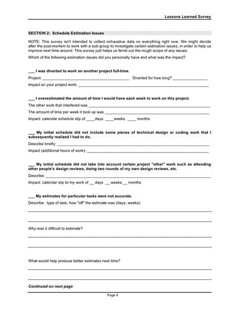 Lessons Learned Survey Template In Word And Pdf Formats Page Of