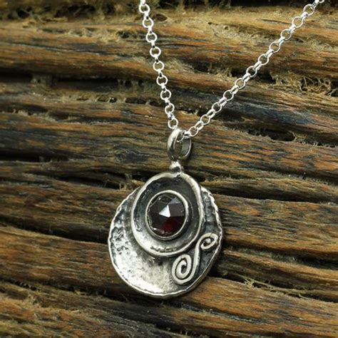 Sterling Silver 925 Necklace Garnet Gemstone Pendant Handmade Artisan