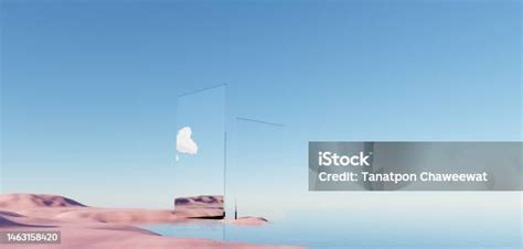 초현실적 인 아름 다운 꿈의 땅 배경입니다 기하학적 아치가 있는 겨울 시즌 풍경의 추상 모래 언덕 물과 자연 흐린 하늘이 있는