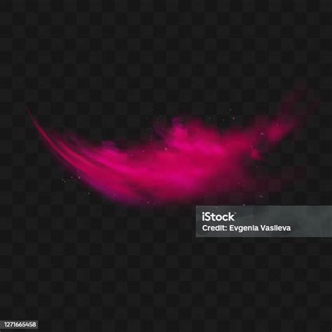 투명 한 어두운 배경에 격리 된 빨간 연기 또는 안개 색상 입자와 추상적인 분홍색 분말 폭발 다채로운 먼지 구름 폭발 페인트 홀리 안개 스모그 효과 사실적인 벡터