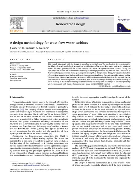 Pdf A Design Methodology For Cross Flow Water Turbines